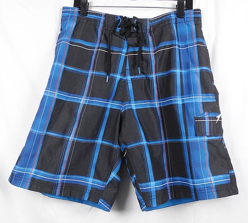 Speedo Blue & Black Plaid Swimming Trunks - Board Shorts with Mesh ...