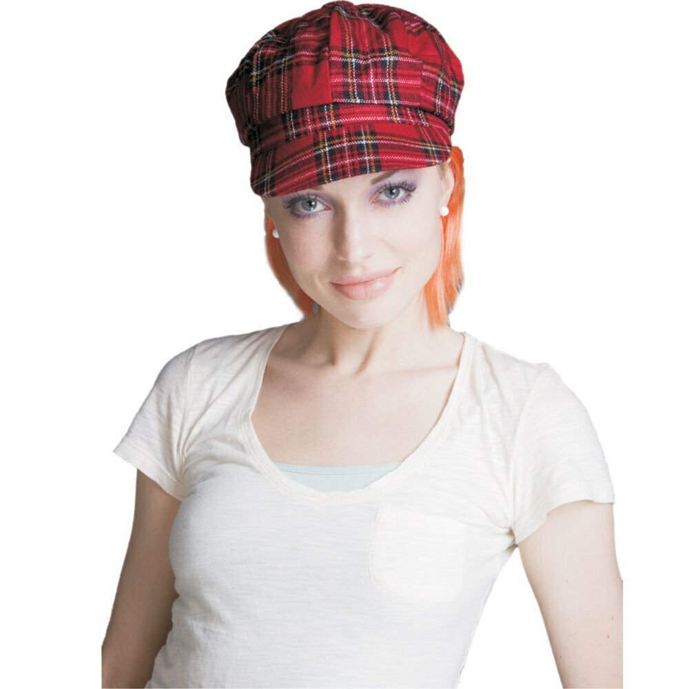 Dress-Up-America Hat with Attached Wig - Plaid Newsboy Cap for Women ...