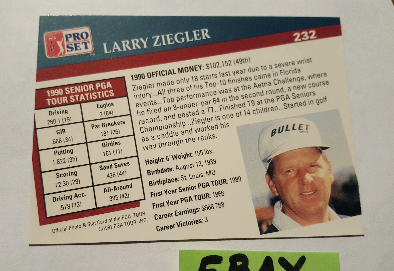 Larry Ziegler 1991 232 Golf Enthusiast PGA Tour Auto Pro Set Trading ...