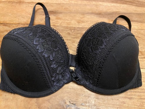 M&S Underwired Plunge Bra UK 32D Black Moulded Cup Lace High Lights Vgc ...