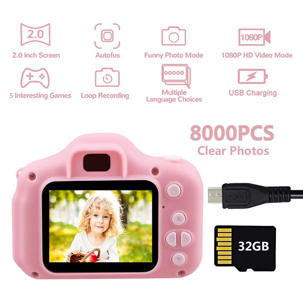 Kids Children Mini Digital Camera + 32GB TF Card USB Card Reader (Pink ...