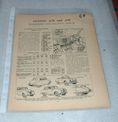 AUSTIN A70 AND A90 MOTOR TRADER SERVICE INFORMATION SHEETS. FREE U.K ...