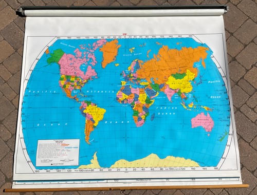 Nystrom Co. Double Pull Down School Hanging Wall Map: World, and United ...