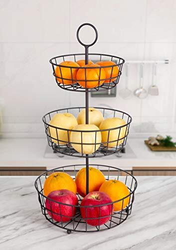 3-Tier Wire Fruit Basket Bowl Detachable Vegetable Bread Basket Display ...