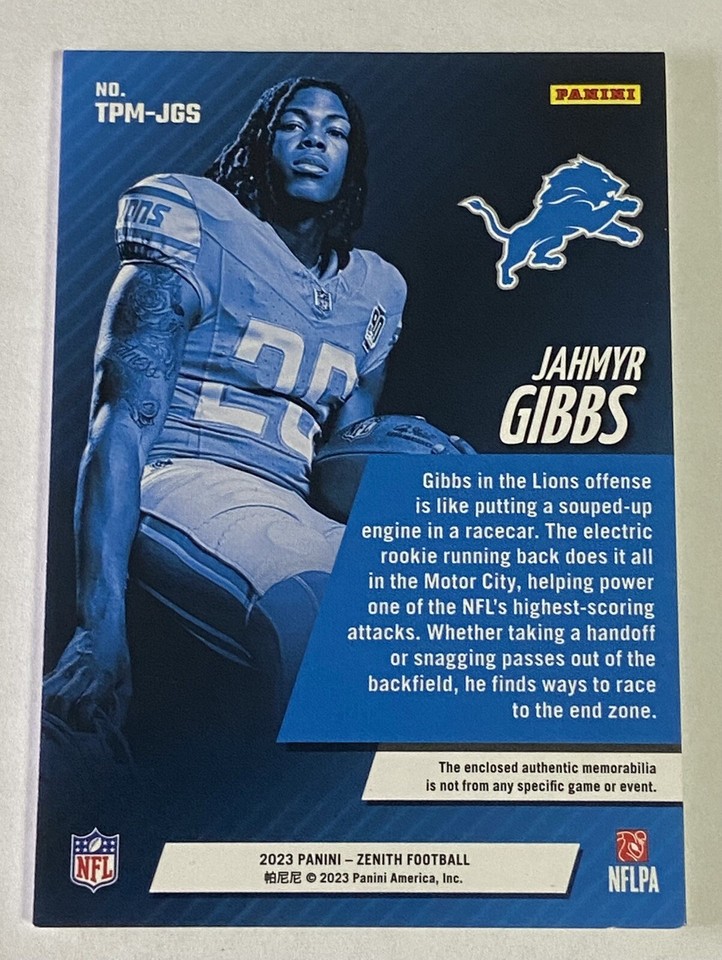 2023 Panini Zenith Jahmyr Gibbs Turning Pro Silver Holo #/50 Rookie ...