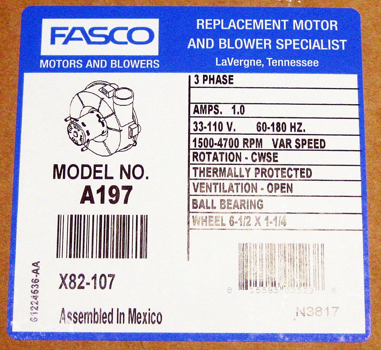 Fasco A197 Furnace Draft Inducer Motor for Trane D342097P01 X38010571010 | eBay