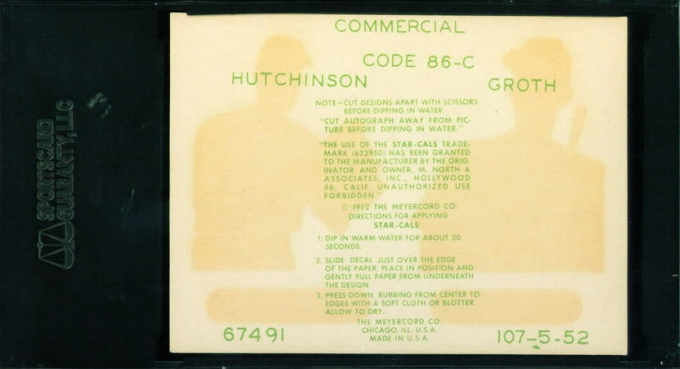 1952 Star-Cal Panel #86-C JOHNNY GROTH & FRED HUTCHINSON Detroit Tigers ...