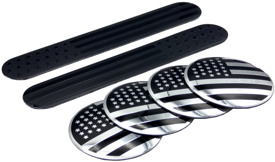 2.20" / 56mm American Flag Wheel Center Hub Cap Stickers + 2 Long Flags ...