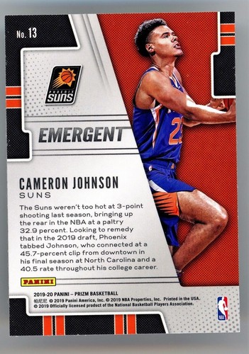 2019 Panini Prizm Cameron Johnson #13 Emergent Rookie Card RC Suns NETS ...