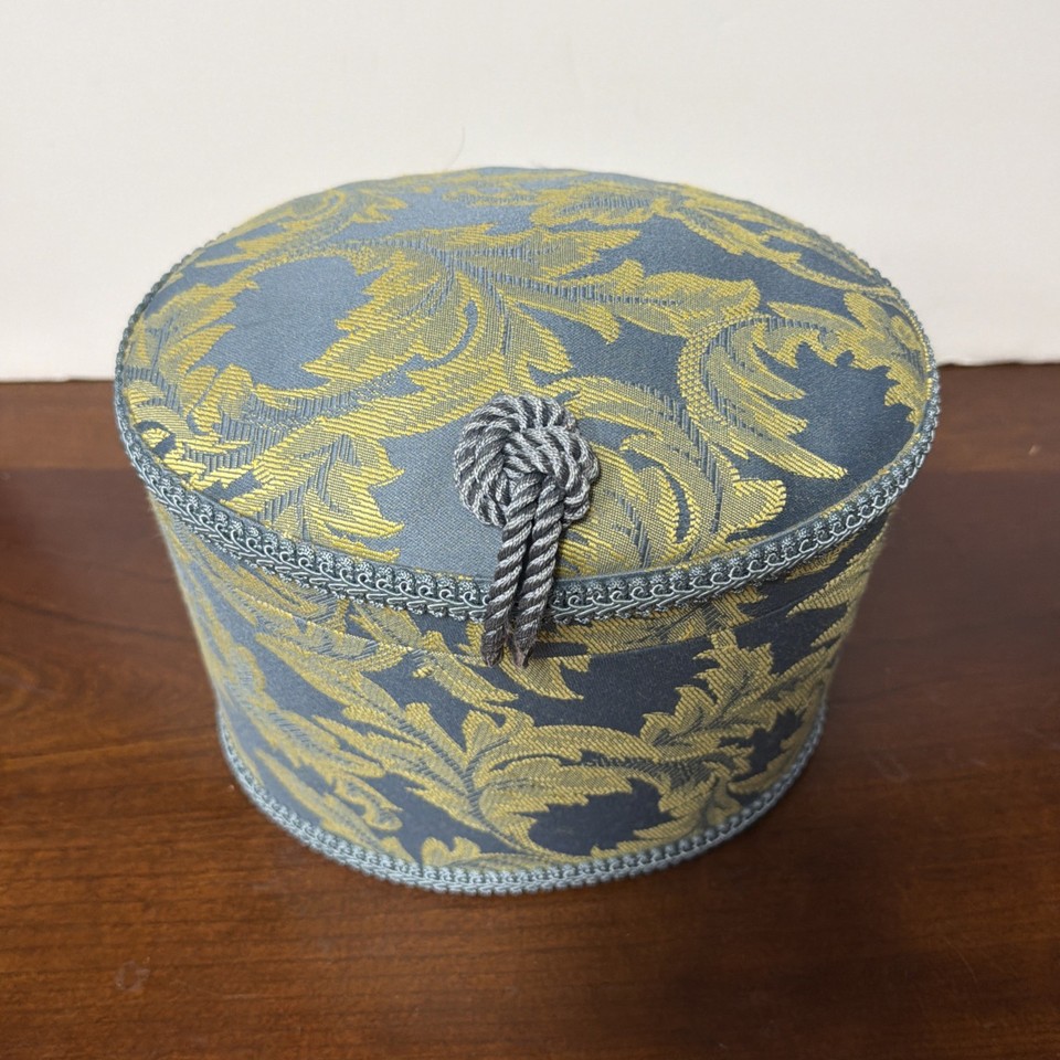 Vintage Tapestry Fabric Covered Storage Sewing Oval Box with Padded Lid ...