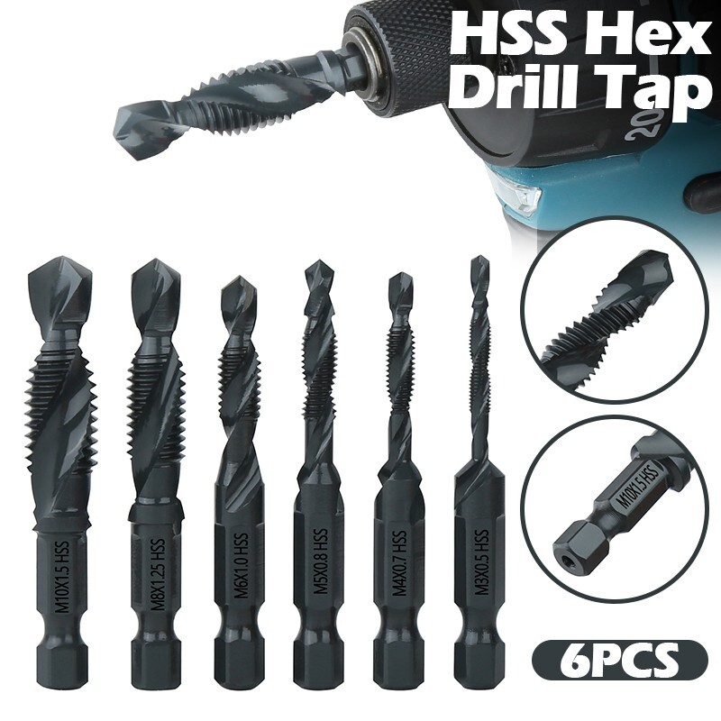 6Pcs 1/4in Hex Shank HSS Screw Thread Countersink Tap Drill Bit ...