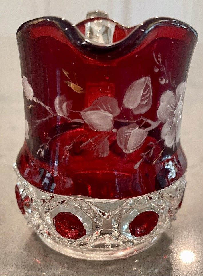 VTG Box in Box Ruby Flash Glass Creamer Pitcher EAPG by Riverside Glass ...