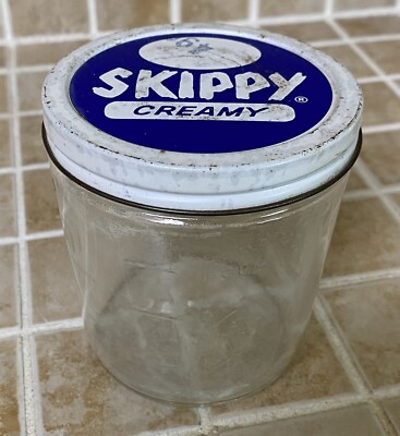 Skippy Creamy Peanut Butter Vintage Glass Jar W/ Lid No Label One Cup ...