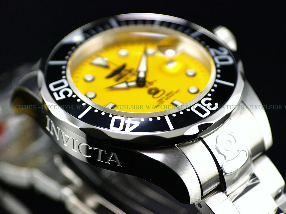 NEW Invicta Men's 300M Grand Diver Automatic Yellow Dial Stainless ...