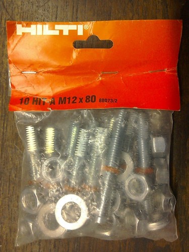 Pack of 10. HILTI HIT-A M12 X 80. Threaded rod kit for resin fix FREE ...