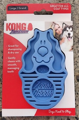 KONG ZoomGroom Multi Use Gentle Rubber Bath Grooming Massage Dog Brush ...