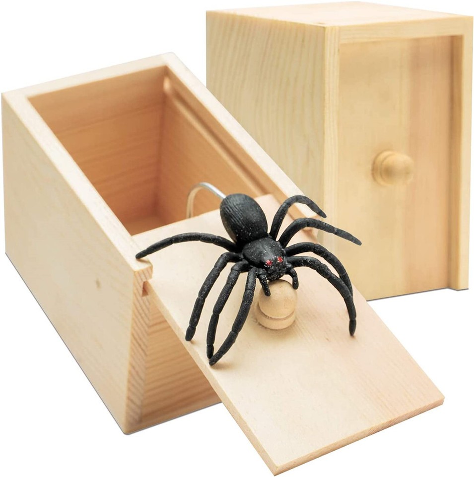Wooden Prank Spider Scare Box Hidden in Case Trick Play Joke Scarebox ...
