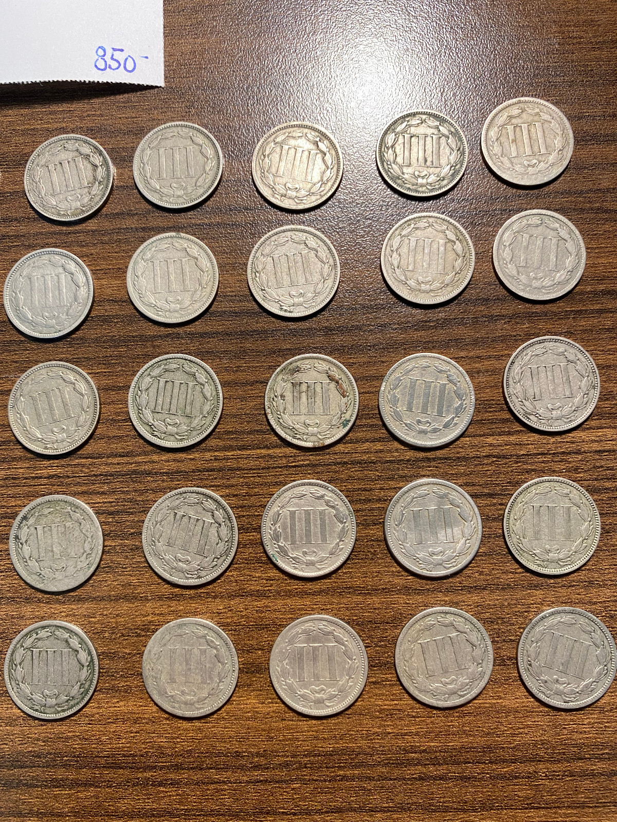 One Roll 50 Pieces Mixed Three Cent Nickels 3CN VERY GOOD-VERY FINE (VG ...