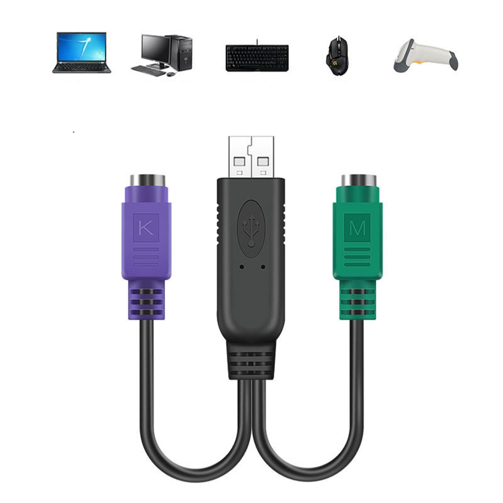 USB Male to PS2 For PS/2 Female Active Cable Adapter For Mouse Keyboard ...