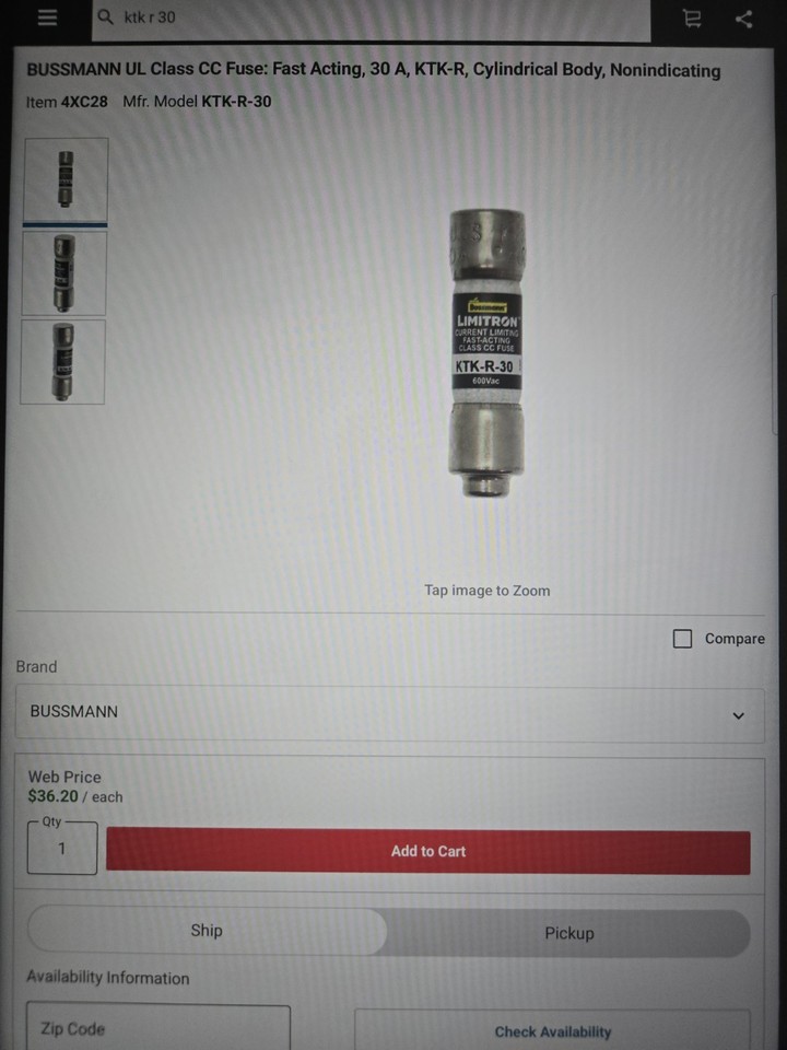 Bussman Limitron KTK-R-30 Class CC Fuses 30A 600Vac Fast-Acting Fuse ...