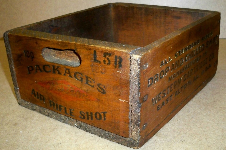 Vintage WESTERN AIR RIFLE SHOT Ammo Wooden Box Crate/ East Alton, Ill ...
