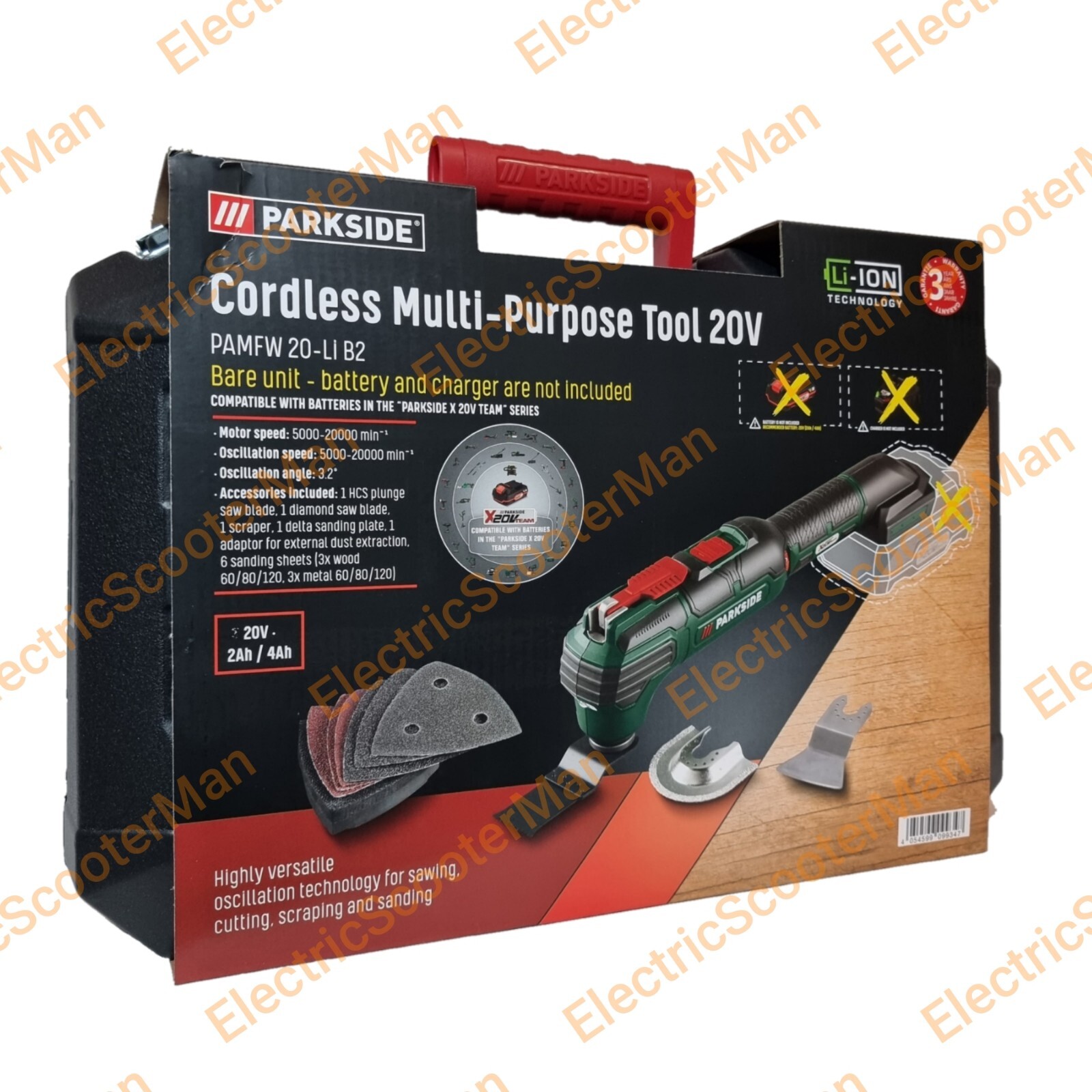 Parkside 20V Cordless Multi Purpose Tool New Design Option 2Ah Battery ...