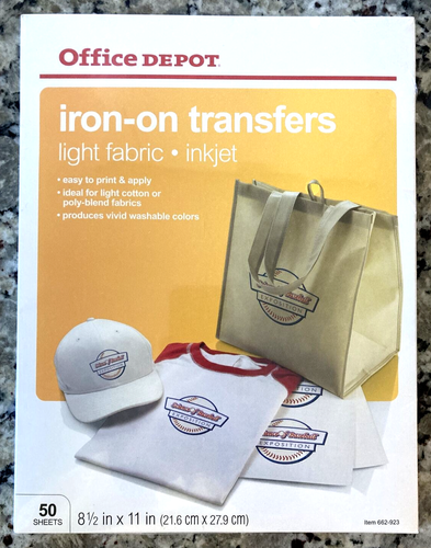IRON ON TRANSFERS 50 SHEETS 8.5"x11" Light Fabric Inkjet Office Depot ...