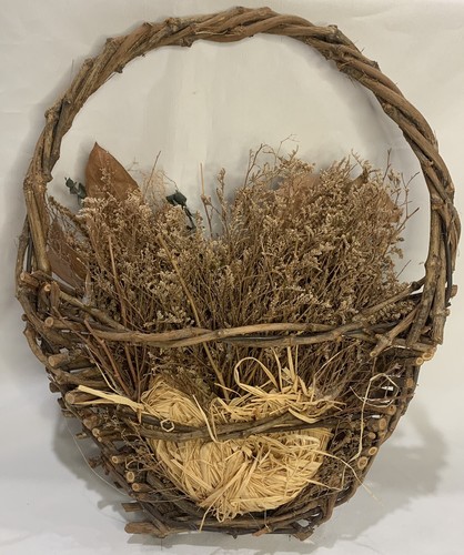 Vintage Decorative Grapevine Wall Hanging Basket Dried Florals 15” Flat ...