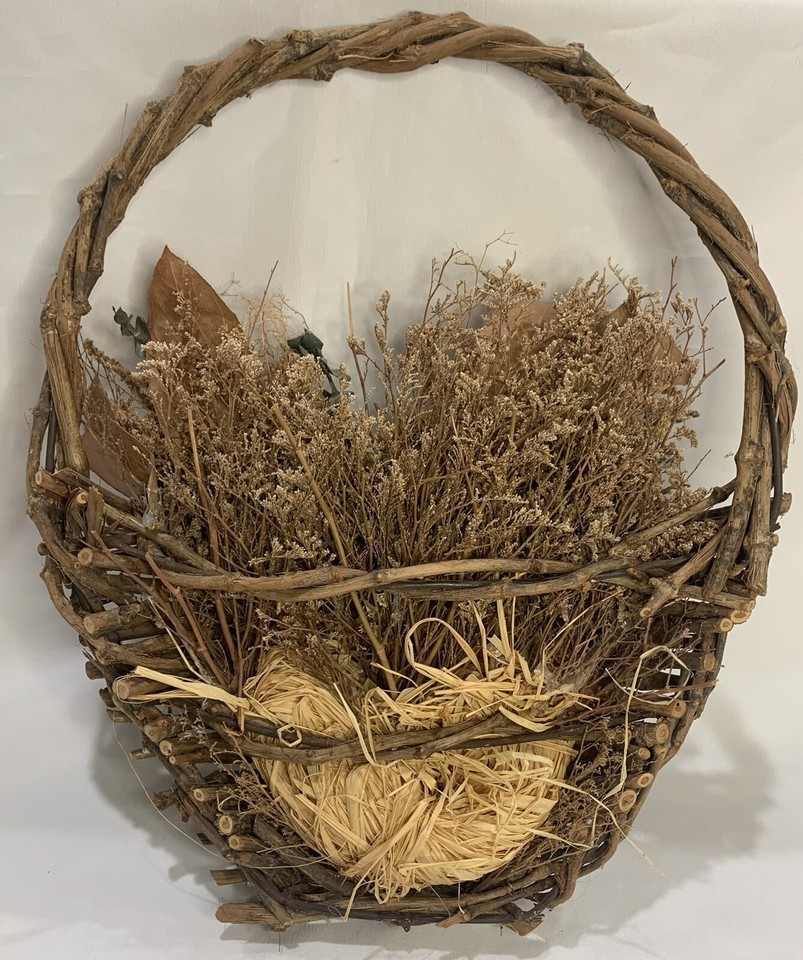 Vintage Decorative Grapevine Wall Hanging Basket Dried Florals 15” Flat ...