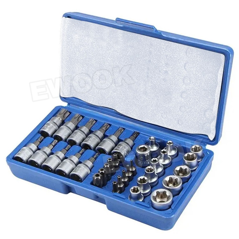 34X Socket Set Female Start Bit External Hex Torque Tool Garage Car 3/8 ...