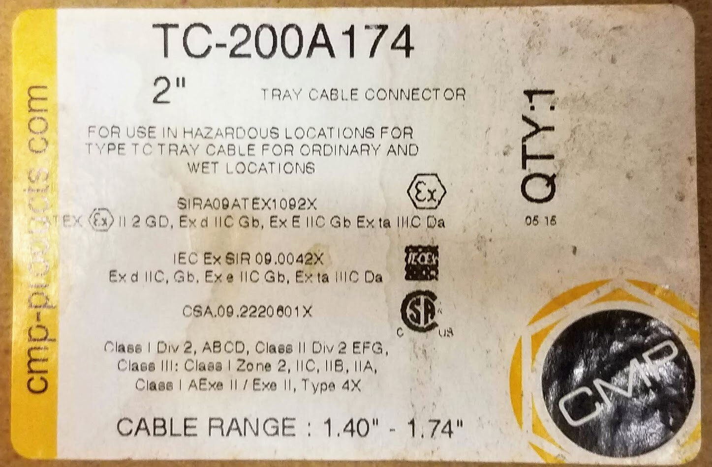 CMP 2" Tray Cable Connector TC-200A174 for Hazardous Locations FREE ...