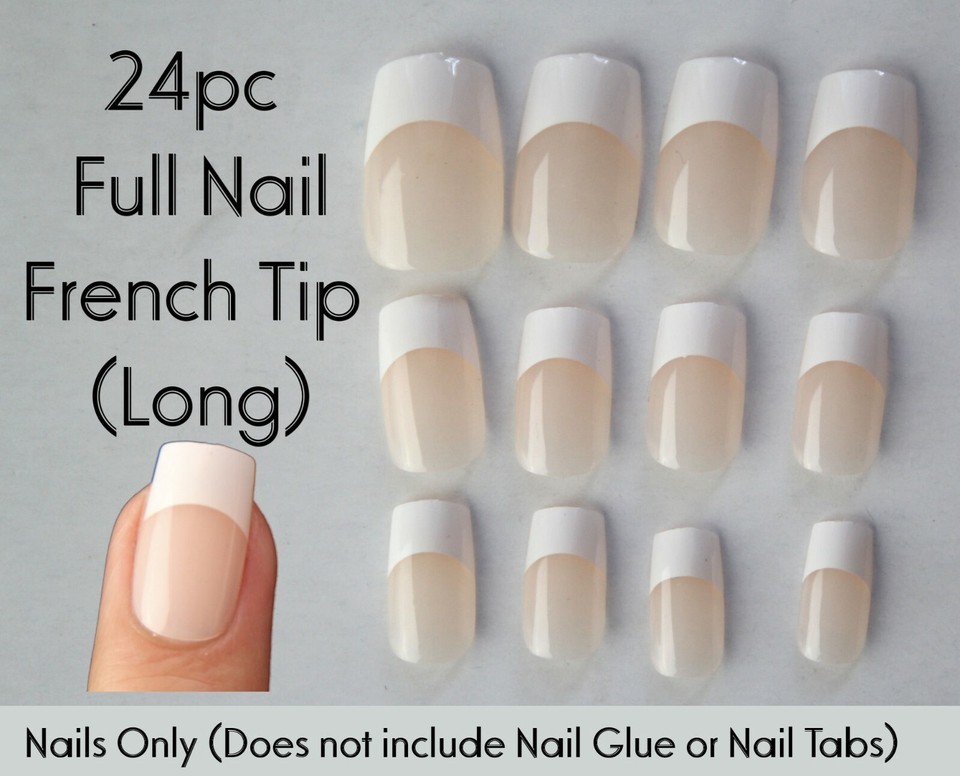 24pc Square French Tips Full Nails Cover Press On Toe Stick DIY Cute ...