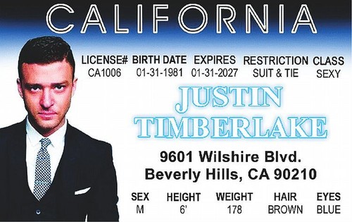 Justin Timberlake ... novelty collectors card Drivers License | eBay