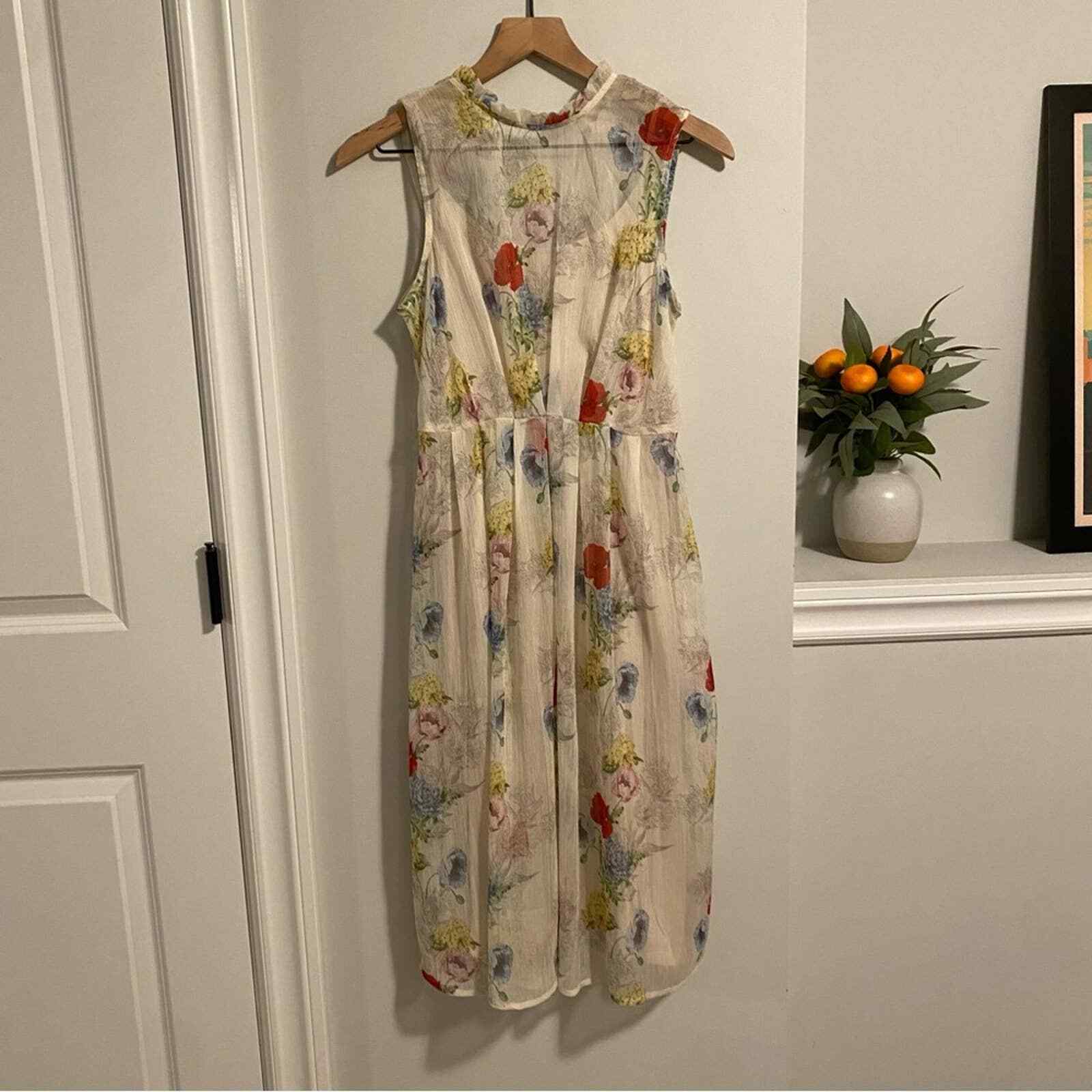 Anthropologie Eri + Ali Cream floral MIDI Dress 6P | eBay