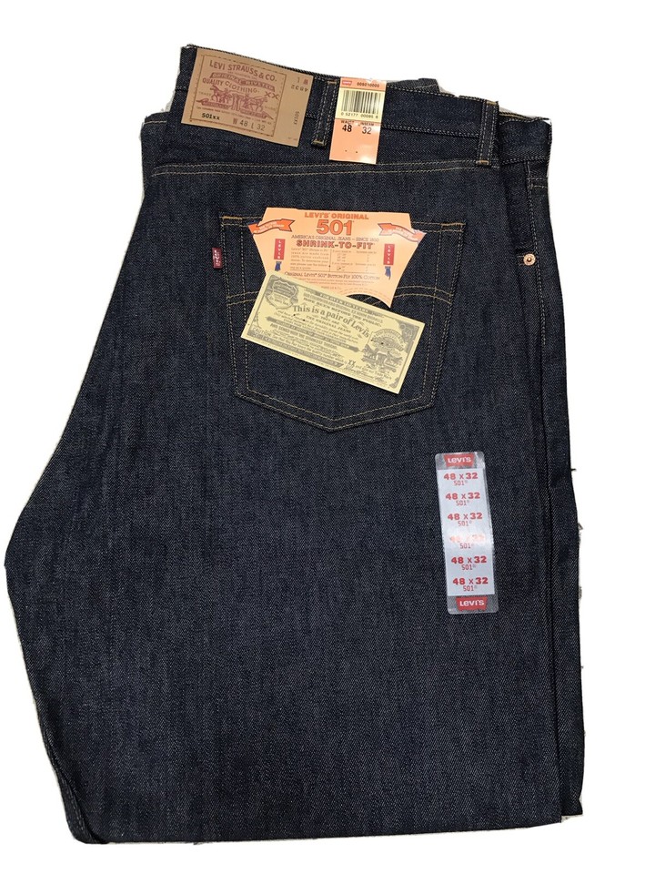 NWT Levis 501 Shrink to Fit Made in USA Original Rigid Blue #0000 Size ...
