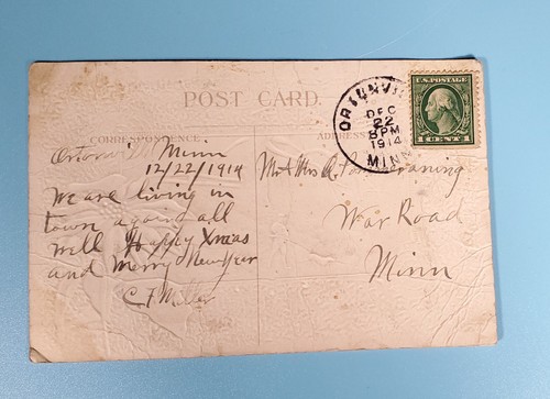 RARE 1914 Christmas Postcard with 1 Cent George Washington Stamp. WW1 ...