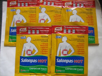 5 Packs Salonpas-Hot Capsicum Patch Backache Arthritis Bruises Sprains ...