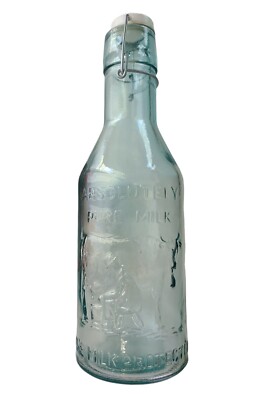 Vintage Absolutely Pure Milk Embossed Cow Glass Milk Jug With Cap 12 In ...