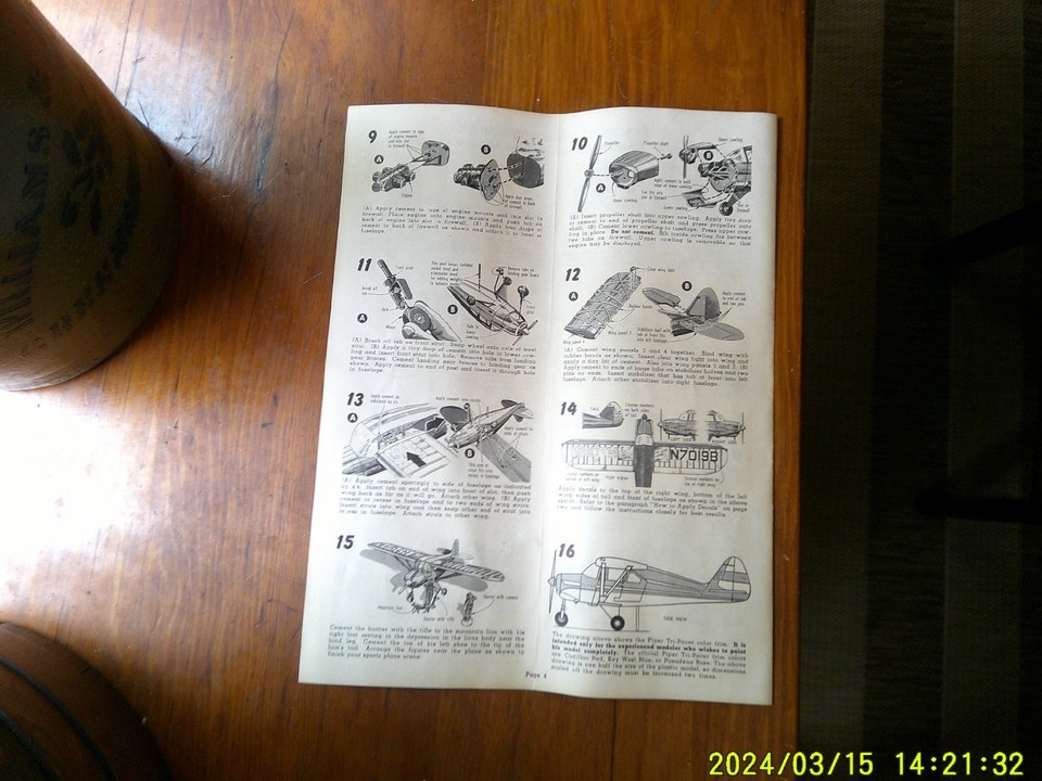 VTG MONOGRAM PIPER TRI/PACER MODEL AIRPLANE #Pa25 98-BOX & INSTRUCTIONS ...