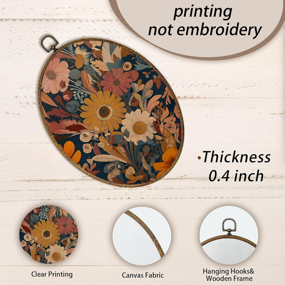 Vintage Boho Floral Oval Wall Art Decor, Retro Maximalist Floral ...