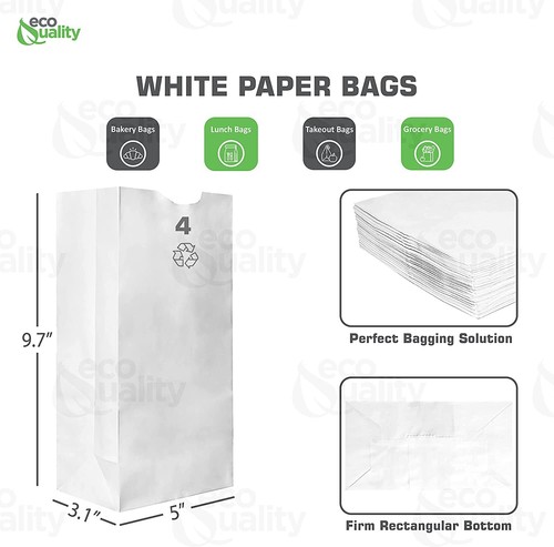 White Kraft Paper Bakery Grocery Bags 4Lb #4 Medium Paper Lunch To Go ...