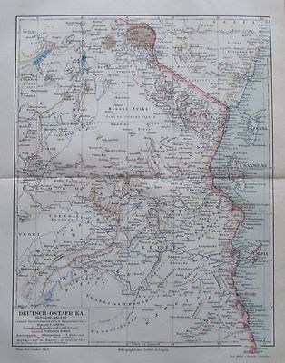 Deutsch-Ostafrika Afrika 1894 alte Landkarte Karte Lithographie antique ...