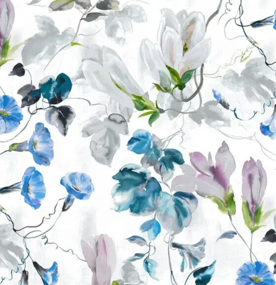 DESIGNERS GUILD CURTAIN FABRIC Japonese Magnolia 2.2 Metres COBALT 100% ...