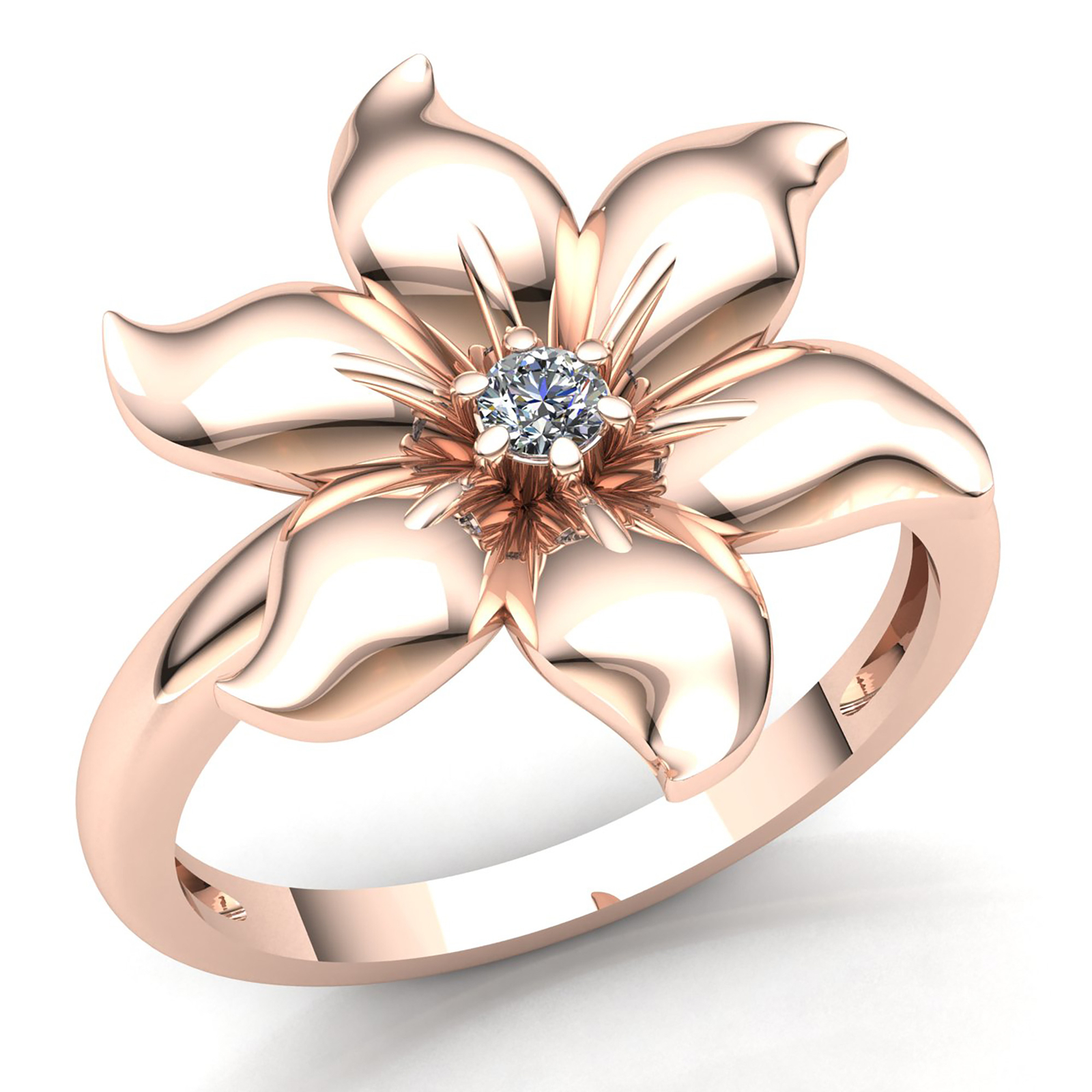 Genuine 0.07ctw Round Diamond Ladies Flower Solitaire Engagement Ring ...