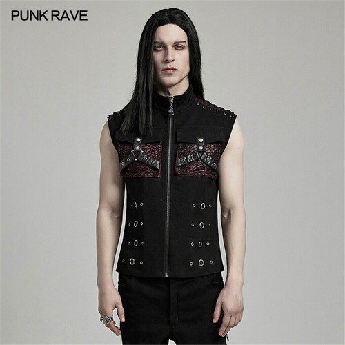 PUNK RAVE Men Black Red Steampunk Punk Rock Gothic sleeveless ...