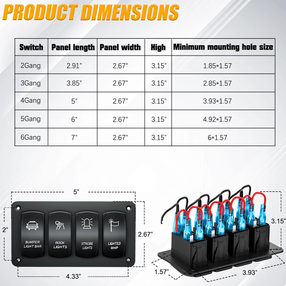 Custom Rocker Toggle Switch Panel ON OFF 2/3Way 12V 24V for UTV Car ...