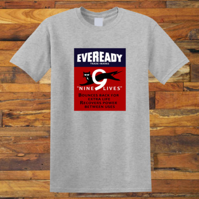Eveready Retro Battery Black Cat Nine Lives Men's Grey S-5XL | eBay