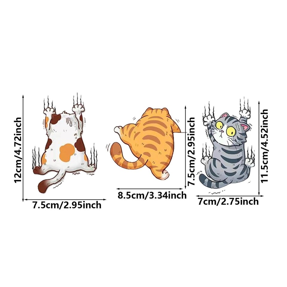 3Pcs Cute Car Stickers Cat Scratch Cover Cartoon Pattern Stickers Cat ...