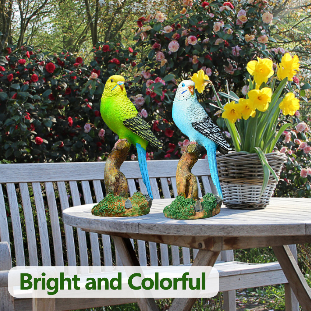 Colorful Bright Outdoor Lawn Standing On Tree Parrot Statues Garden ...