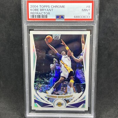KOBE BRYANT 2004/05 TOPPS CHROME #8 REFRACTOR LOS ANGELES LAKERS SP PSA ...